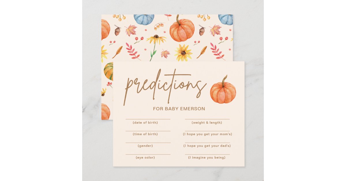 Fall Pumpkin Baby Shower predictions Game | Zazzle