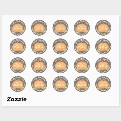 Fall Pumpkin Baby Shower Rustic Classic Round Sticker | Zazzle