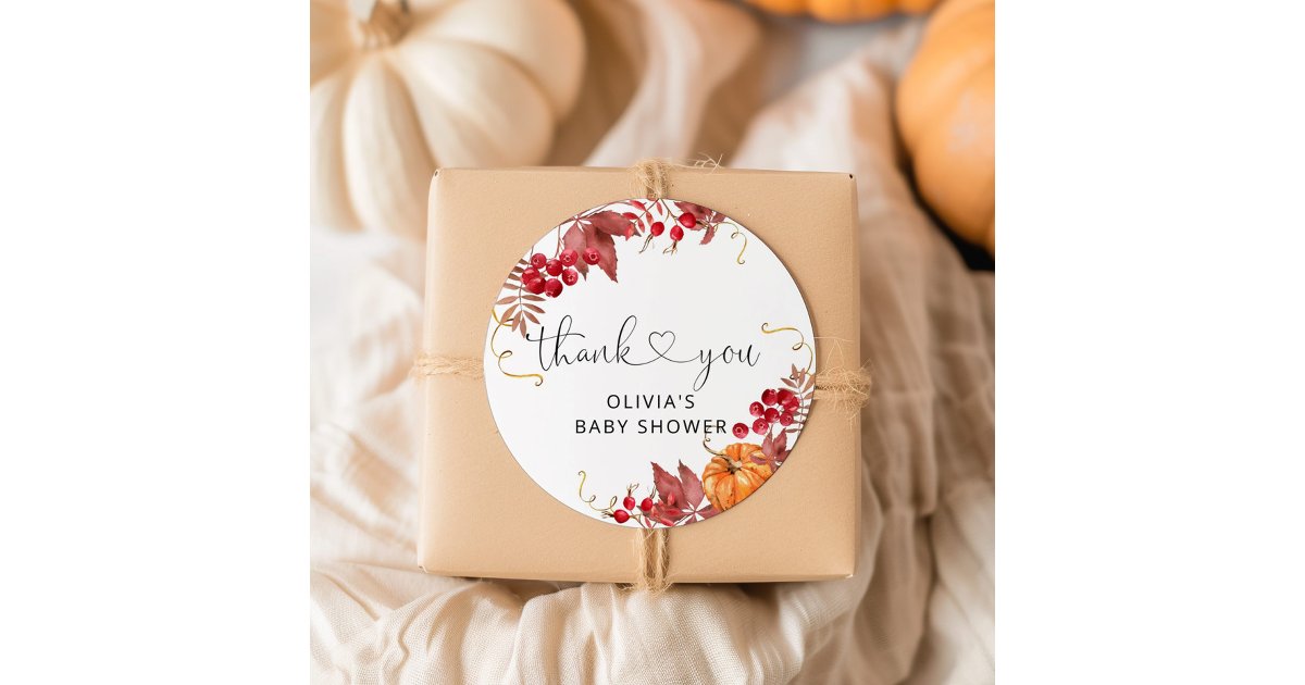 Fall pumpkin baby shower thank you classic round sticker | Zazzle