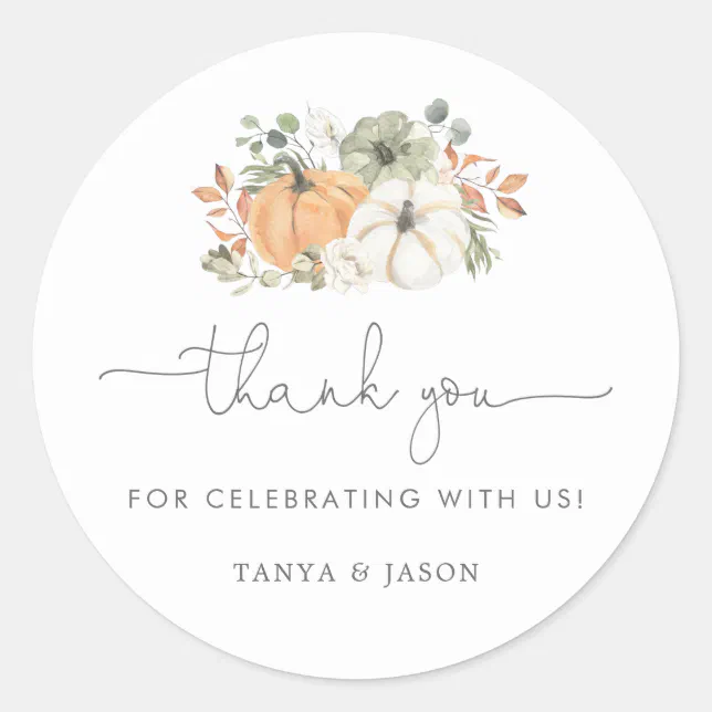 Fall Pumpkin Baby Shower Thank You Classic Round Sticker | Zazzle