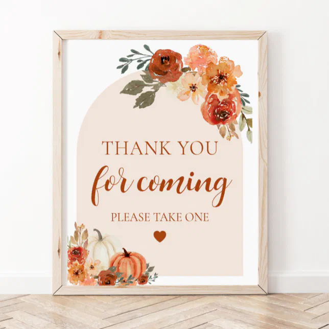 Fall Pumpkin Baby Shower Thank You For Coming Poster | Zazzle