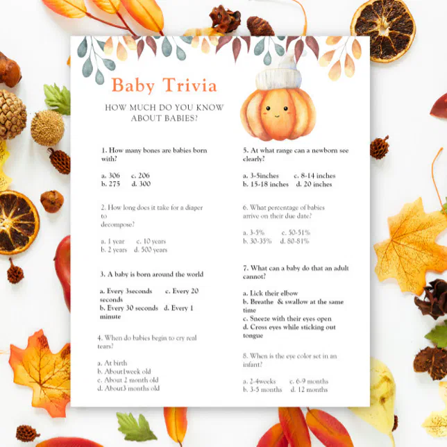 Fall pumpkin - Baby Trivia | Baby Shower Game | Zazzle