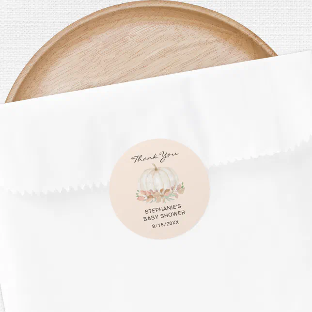 Fall Pumpkin Cream Baby Shower Thank You Classic Round Sticker | Zazzle