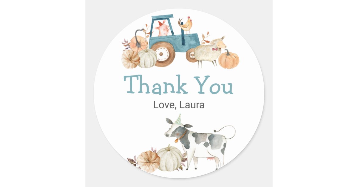 Fall Pumpkin Farm Animal Tractor Floral Classic Round Sticker | Zazzle