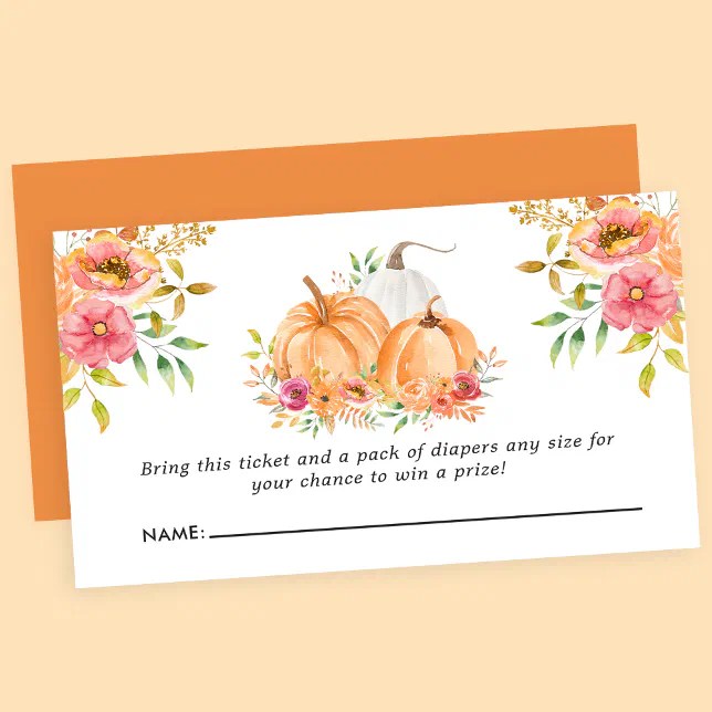 Fall Pumpkin Floral Baby Shower Diaper Raffle Enclosure Card | Zazzle