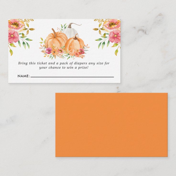 Fall Pumpkin Floral Baby Shower Diaper Raffle Enclosure Card | Zazzle