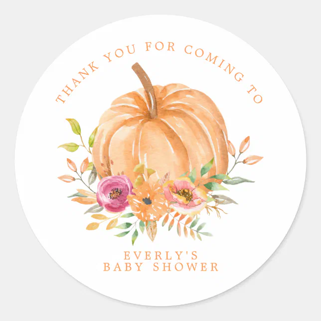 Fall Pumpkin Floral Baby Shower Thank You Classic Round Sticker | Zazzle