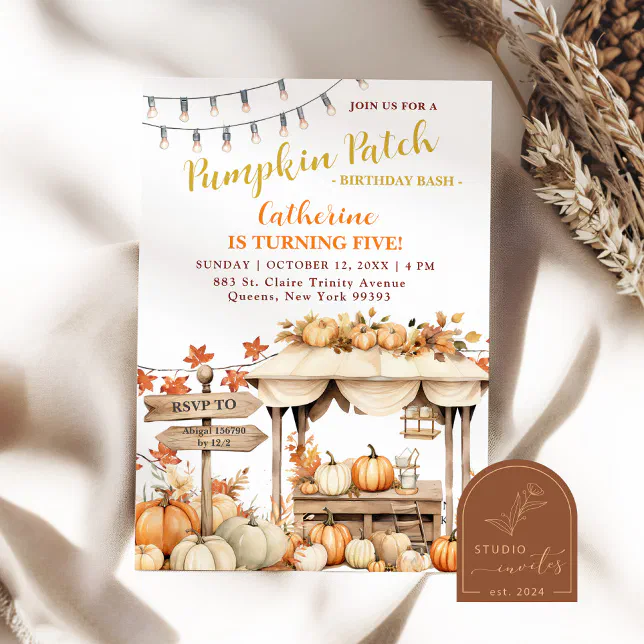 Fall Pumpkin Patch Birthday Bash Invitation | Zazzle