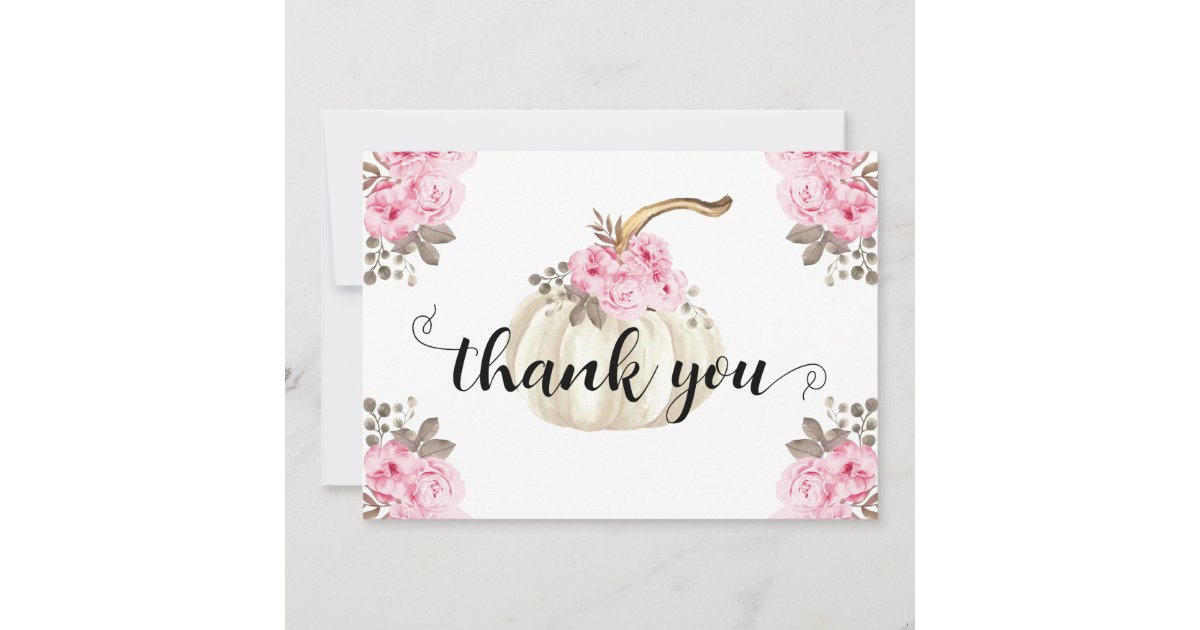 Fall Pumpkin Pink Watercolor Floral Thank You | Zazzle