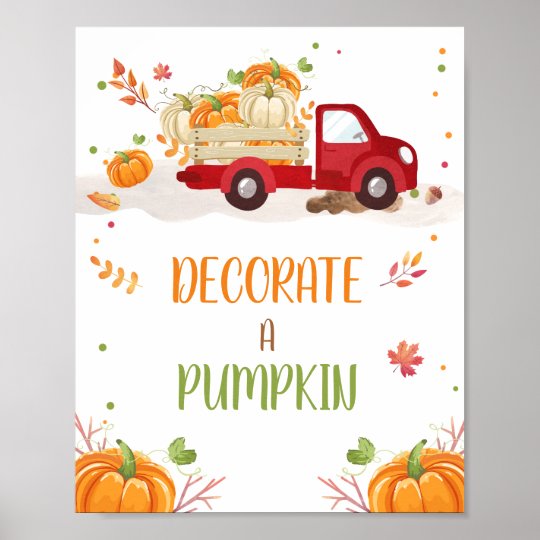 Fall Pumpkin Red Truck Decorate a Pumpkin Sign | Zazzle.com