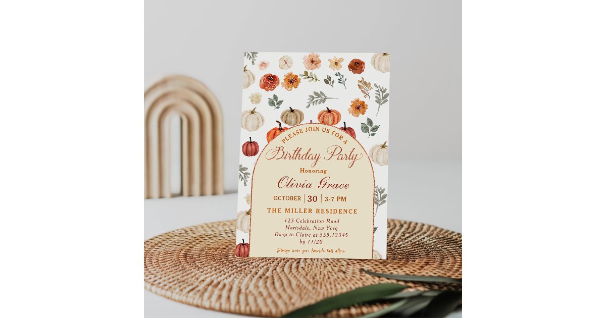 Fall Pumpkin Rustic Birthday Party Invitation | Zazzle