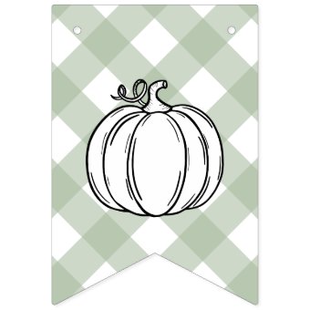 Fall Pumpkin Sage Green Gingham Baby Shower Bunting Flags | Zazzle