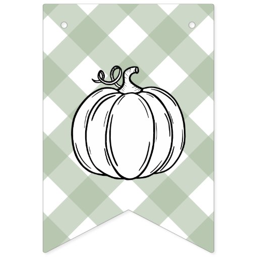 Fall Pumpkin Sage Green Gingham Baby Shower Bunting Flags | Zazzle