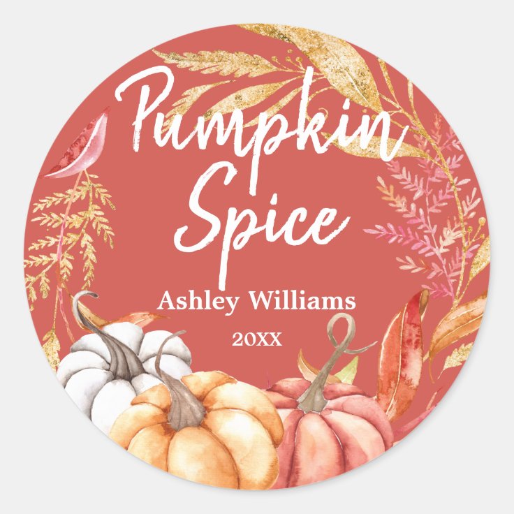 Fall Pumpkin Spice Autumn Red Classic Round Stick Classic Round Sticker ...