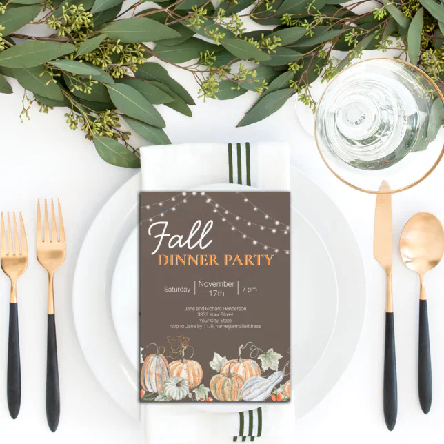 Fall Pumpkin String Light Dinner Party Invitation | Zazzle