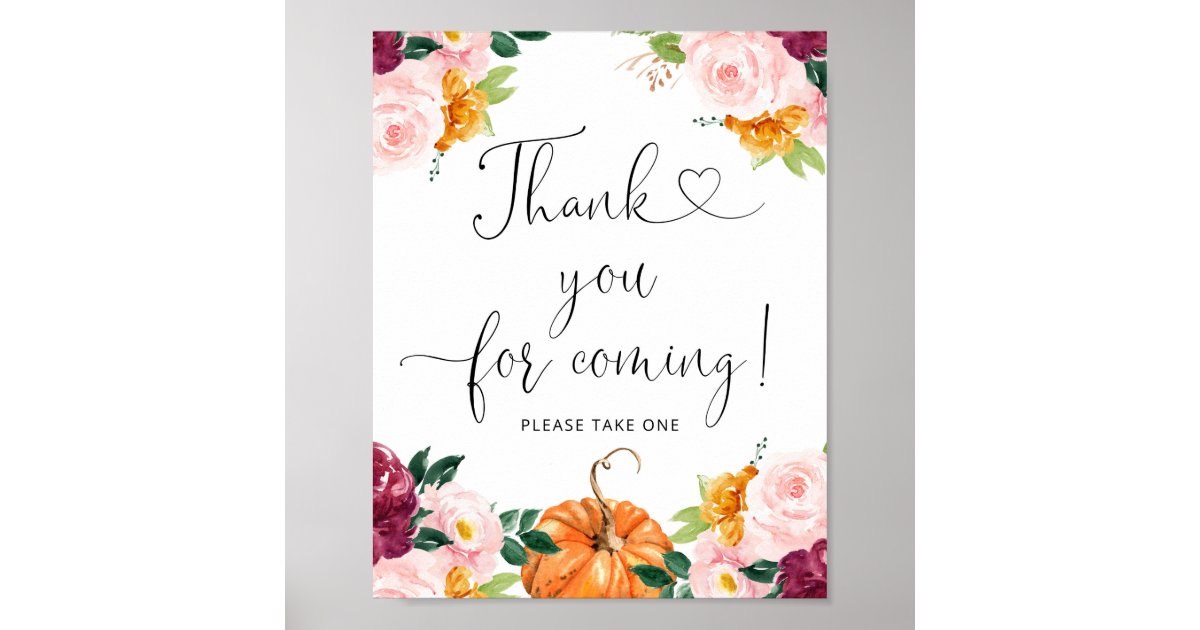 Fall pumpkin Thank you for coming Poster | Zazzle