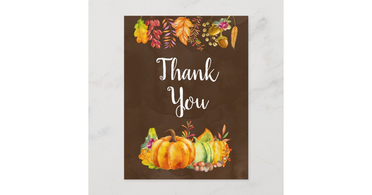 Fall Pumpkins and Autumn Foliage Border Thank You Postcard | Zazzle