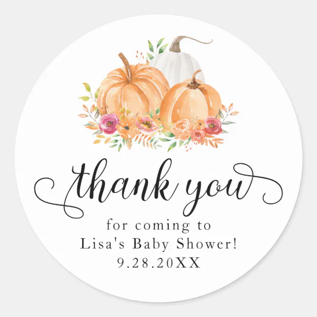 Fall Pumpkins Baby Shower Thank You Stickers | Zazzle
