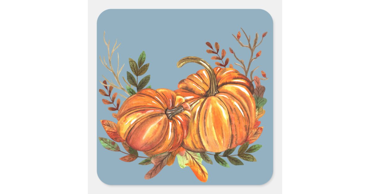 Fall Pumpkins Dusty Blue Square Sticker | Zazzle