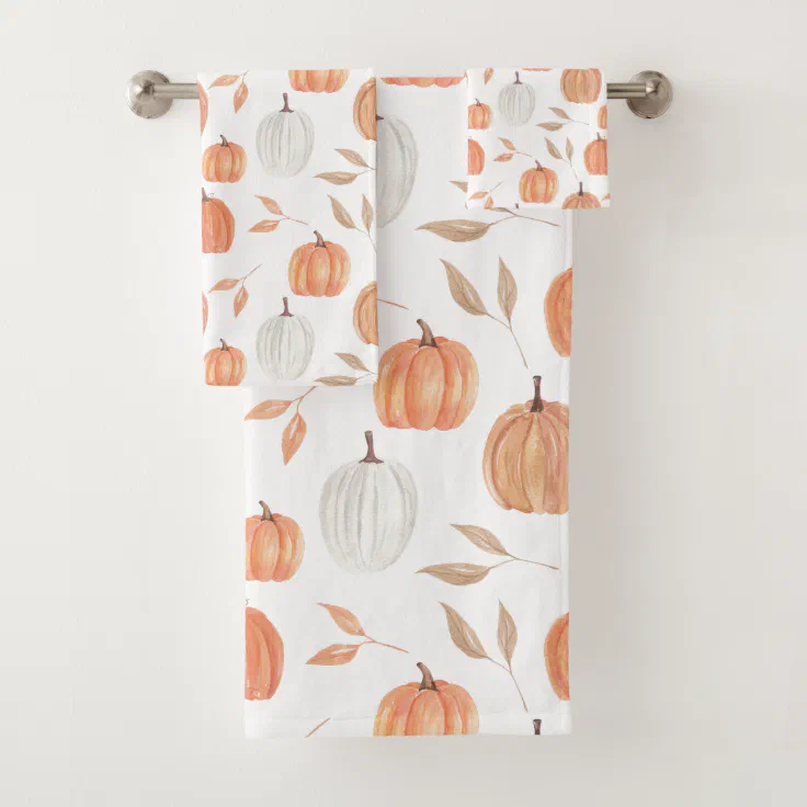 Fall Pumpkins & Leaves Bath Towel Set | Zazzle