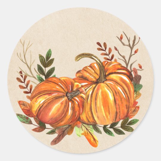 Fall Pumpkins Leaves Classic Round Sticker | Zazzle