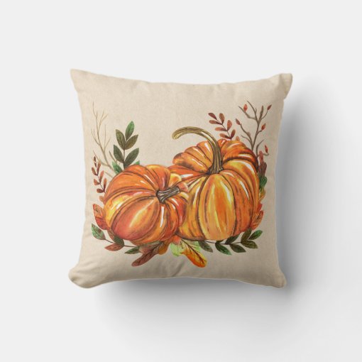 Fall Pumpkins Leaves Throw Pillow | Zazzle