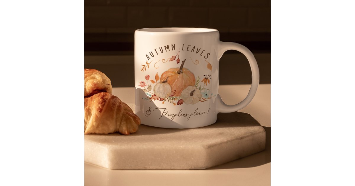 Fall Pumpkins Watercolor Autumn Leaves and Floral Coffee Mug | Zazzle