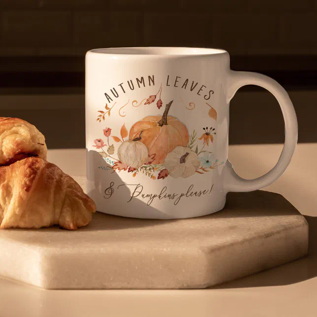 Fall Pumpkins Watercolor Autumn Leaves and Floral Coffee Mug | Zazzle