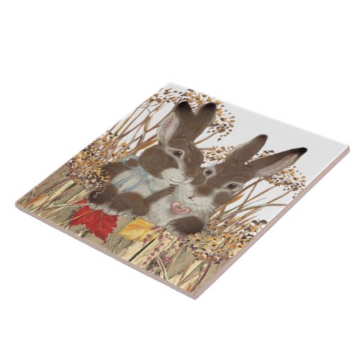 Fall Rabbit Bunny Autumn Leaves Cute Seasonal Art Ceramic Tile | Zazzle