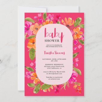 Fall retro pink orange floral script baby shower invitation | Zazzle