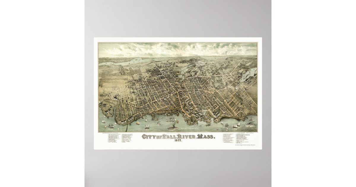 Fall River, MA Panoramic Map - 1877 Poster | Zazzle