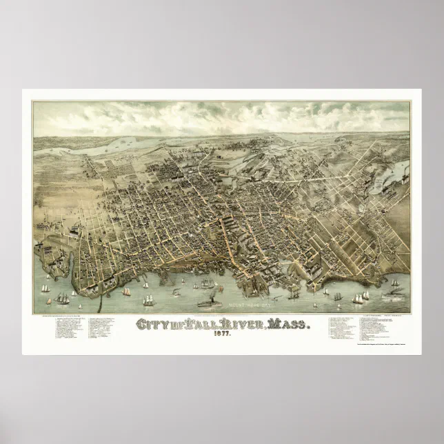 Fall River, MA Panoramic Map - 1877 Poster | Zazzle