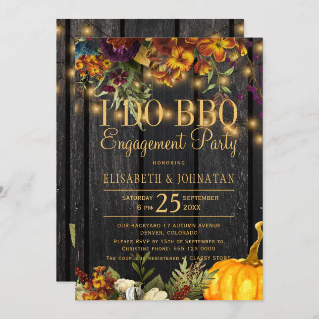 Fall rustic barn wood I do bbq engagement party Invitation | Zazzle
