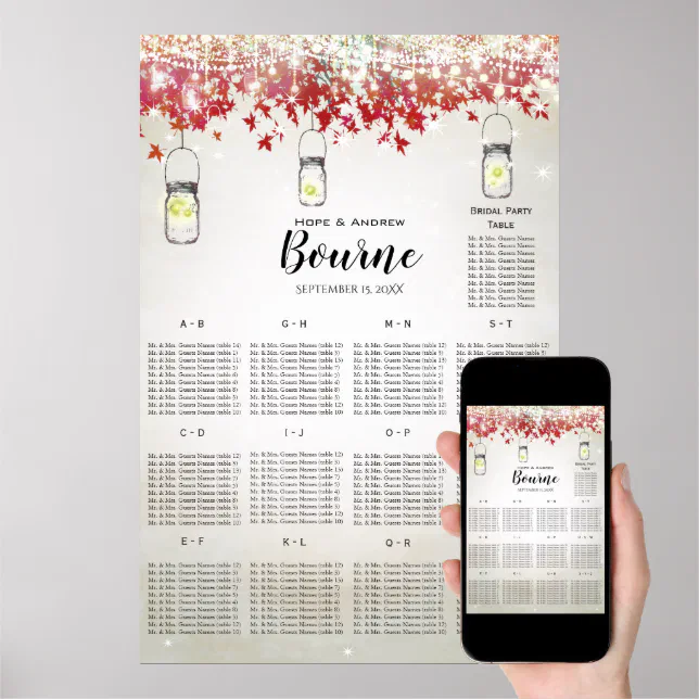 Fall Rustic Country Red Tree Seating Chart | Zazzle