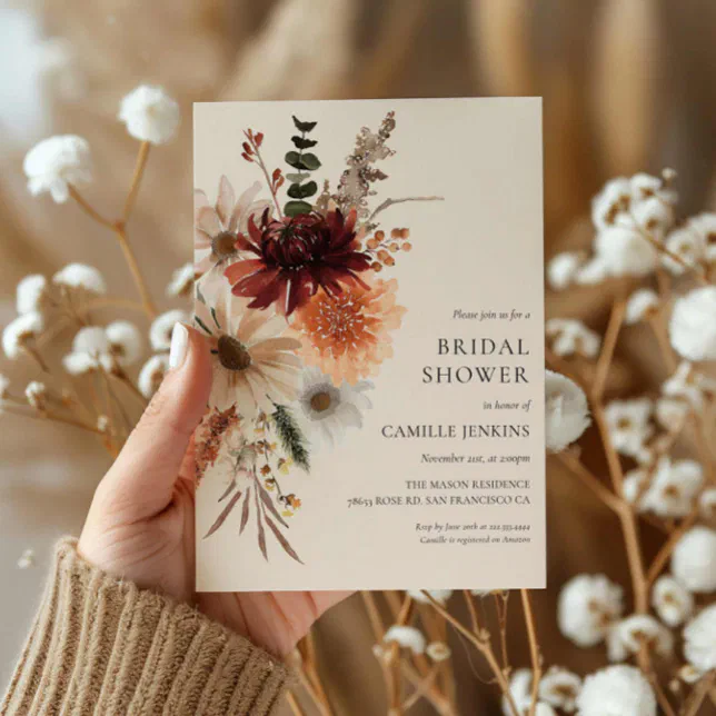 Fall Rustic Floral Bridal Shower Invitation | Zazzle