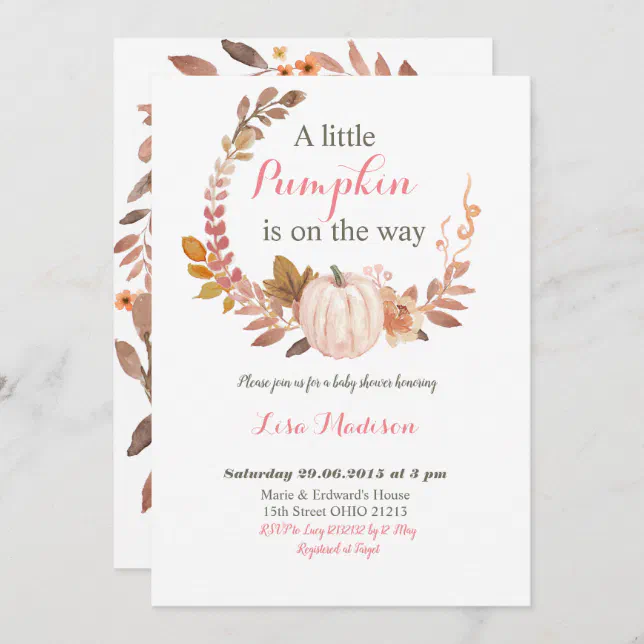 Fall Rustic Floral Pumpkin baby shower Invitation | Zazzle
