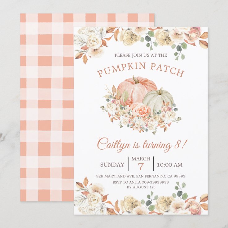 Fall Rustic Pumpkin Patch 8th Birthday Invitation | Zazzle
