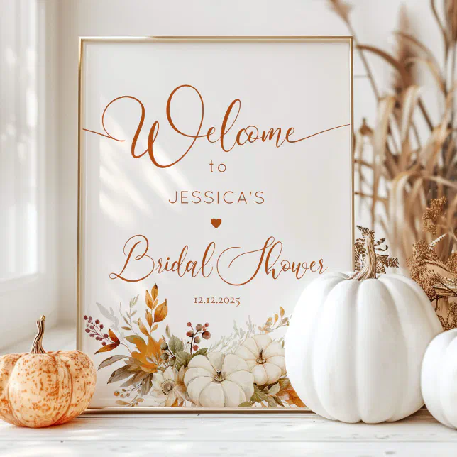 Fall rustic pumpkins bridal shower welcome poster | Zazzle