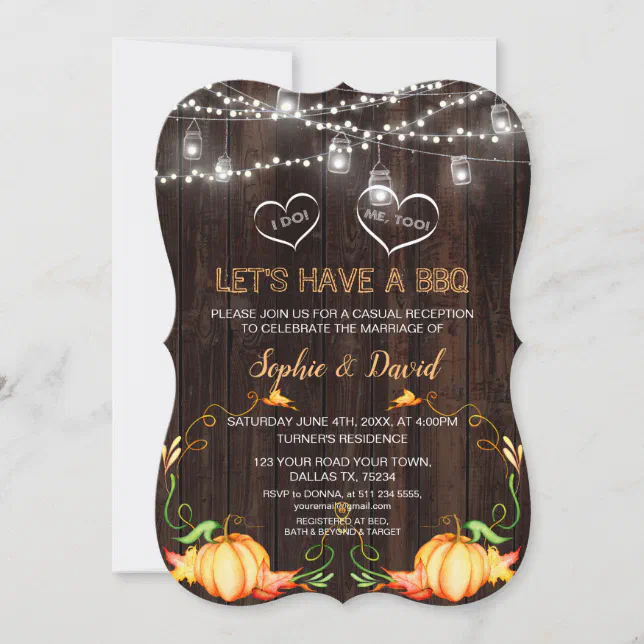Fall Rustic Pumpkins String Lights Wood I DO BBQ Invitation | Zazzle