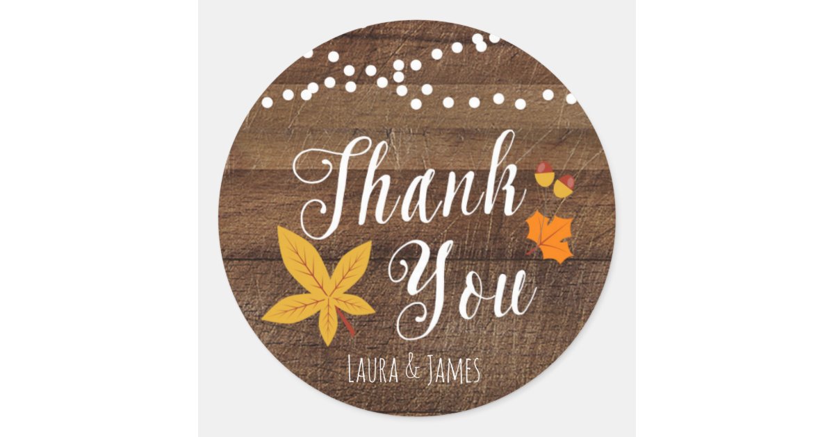 Fall Rustic Thank You Stickers | Zazzle