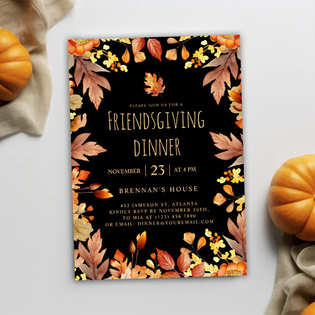 Fall Rustic Thanksgiving Friendsgiving Dinner Invitation | Zazzle