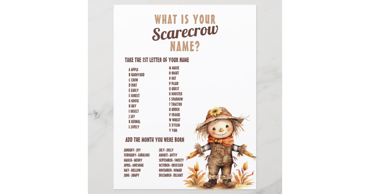Fall Scarecrow Name Birthday Activity | Zazzle