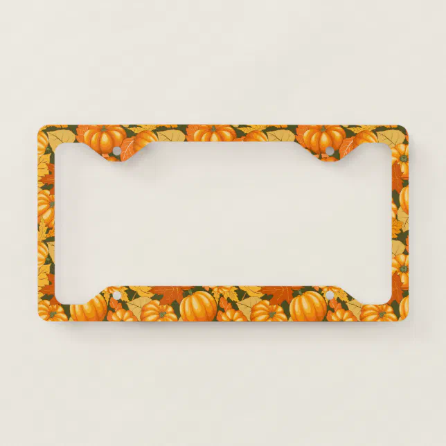 Fall Season Halloween Pumpkins Pattern License Plate Frame | Zazzle