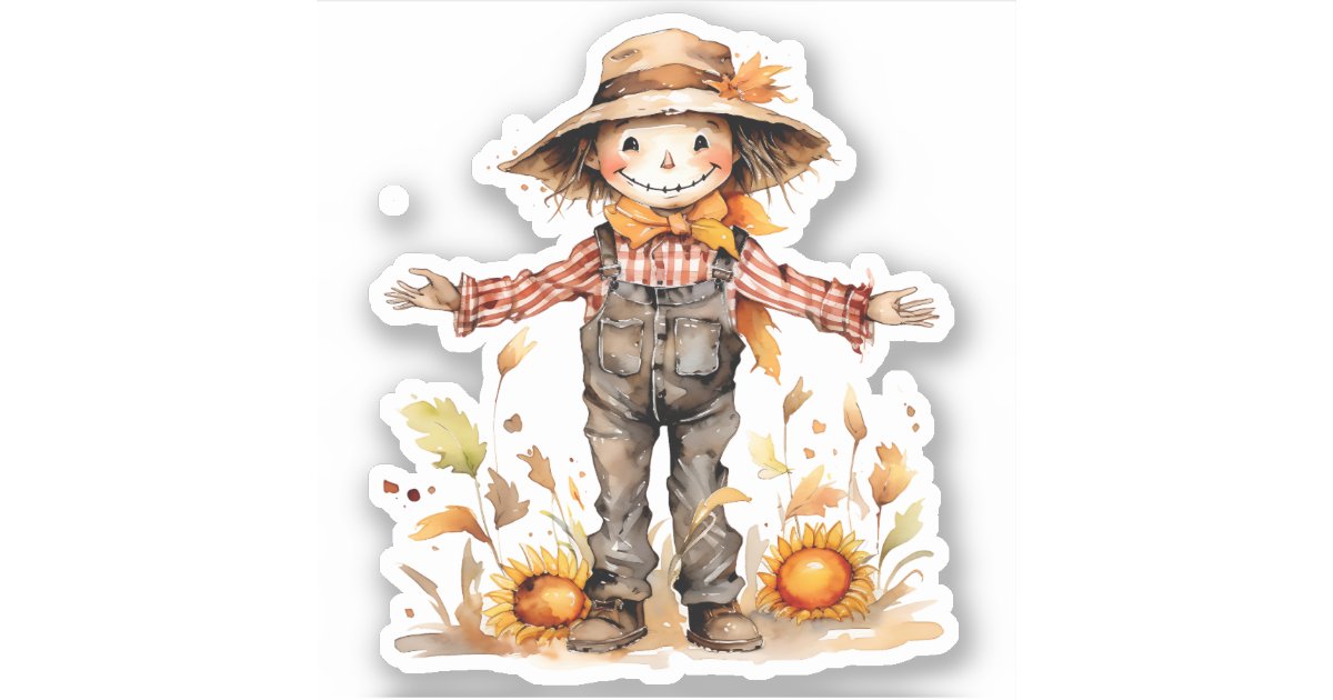 Fall Season Scarecrow Custom-Cut Vinyl Sticker | Zazzle