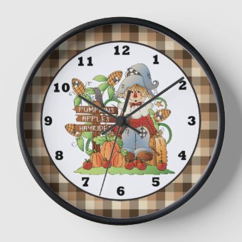 Fall Seasonal Scarecrow wall clock | Zazzle