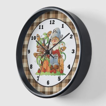 Fall Seasonal Scarecrow wall clock | Zazzle