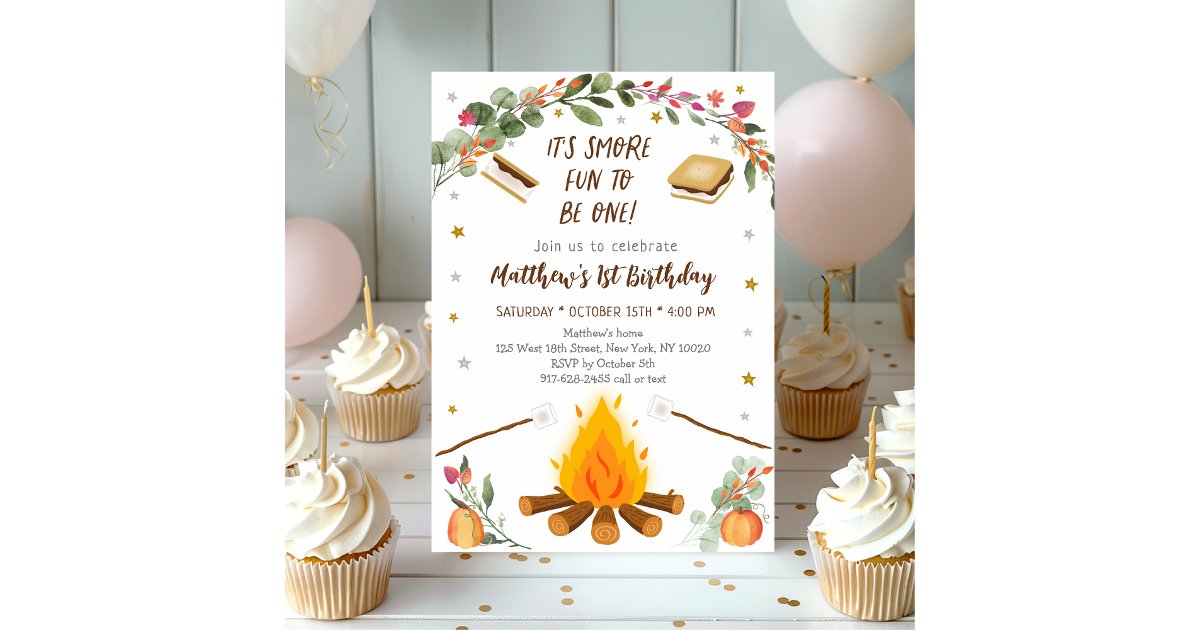 Fall S'mores Campfire First Birthday Invitation | Zazzle
