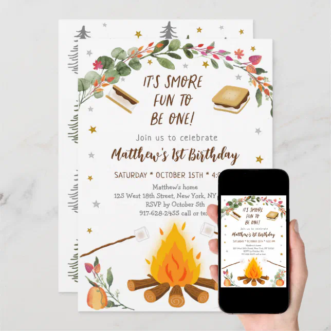 Fall S'mores Campfire First Birthday Invitation | Zazzle