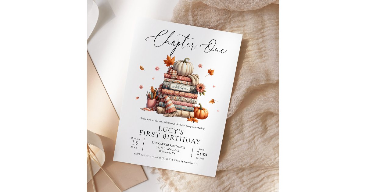 Fall Storybook First Birthday Chapter One Autumn Invitation | Zazzle