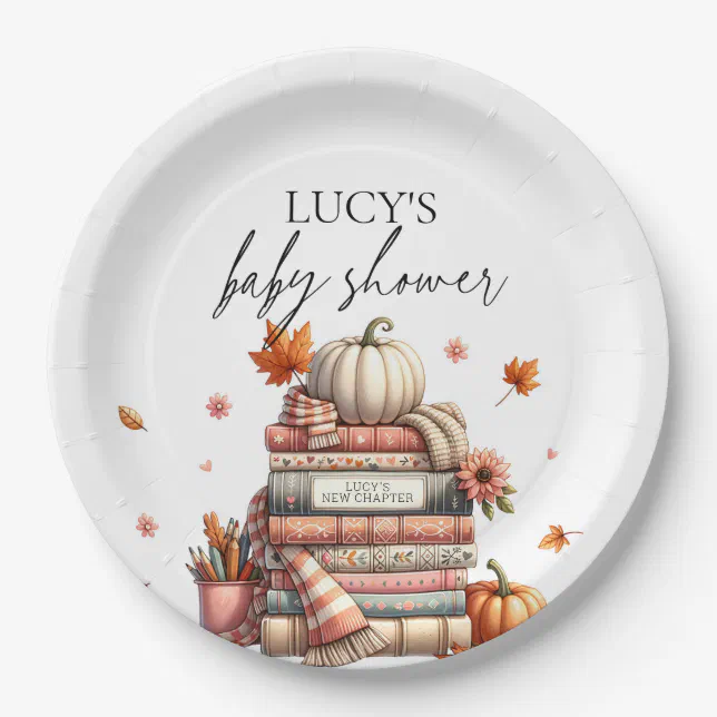 Fall Storybook New Chapter Autumn Baby Shower Paper Plates | Zazzle